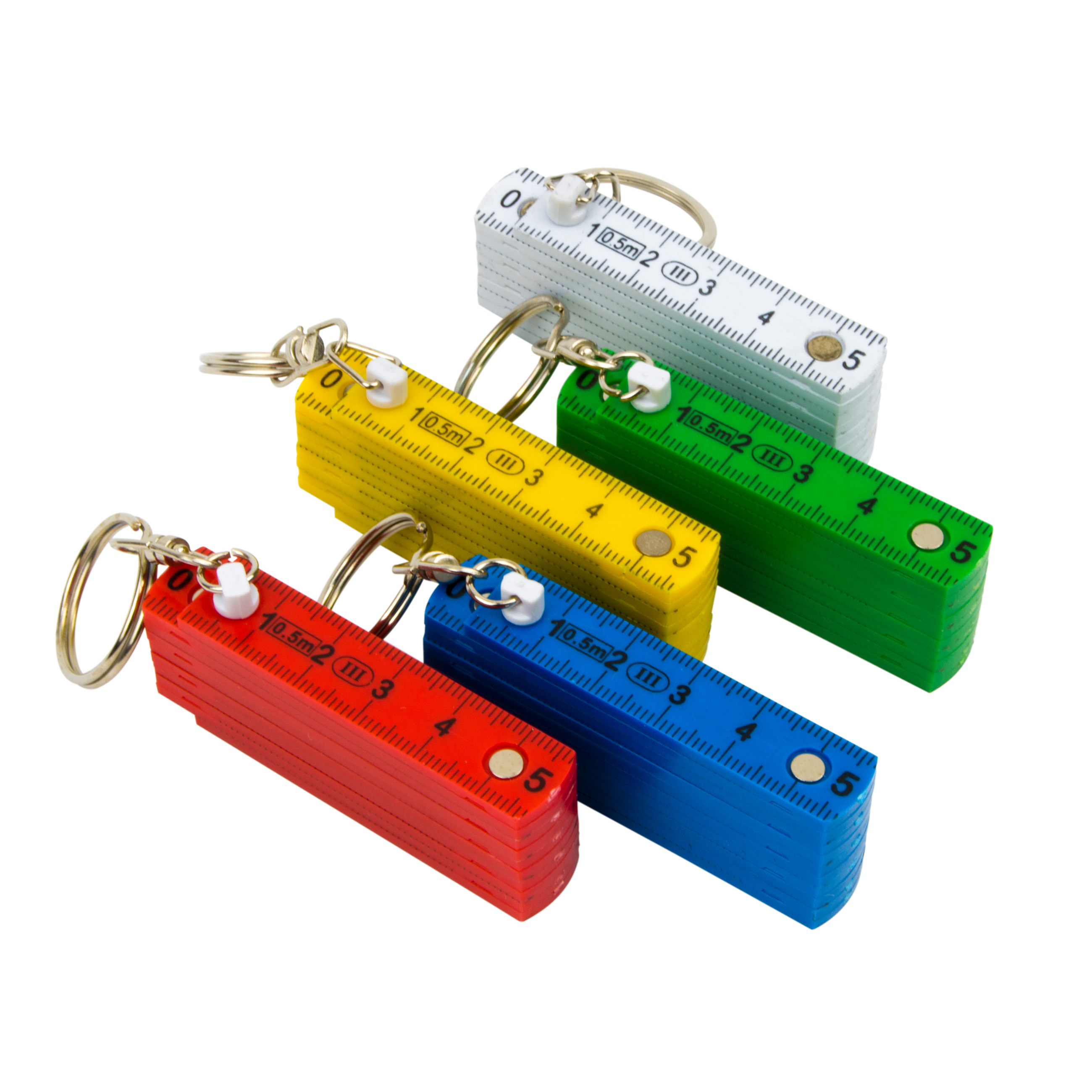 5x Mini Zollstock Meterstab 50cm als Schlüsselanhänger in fünf Farben